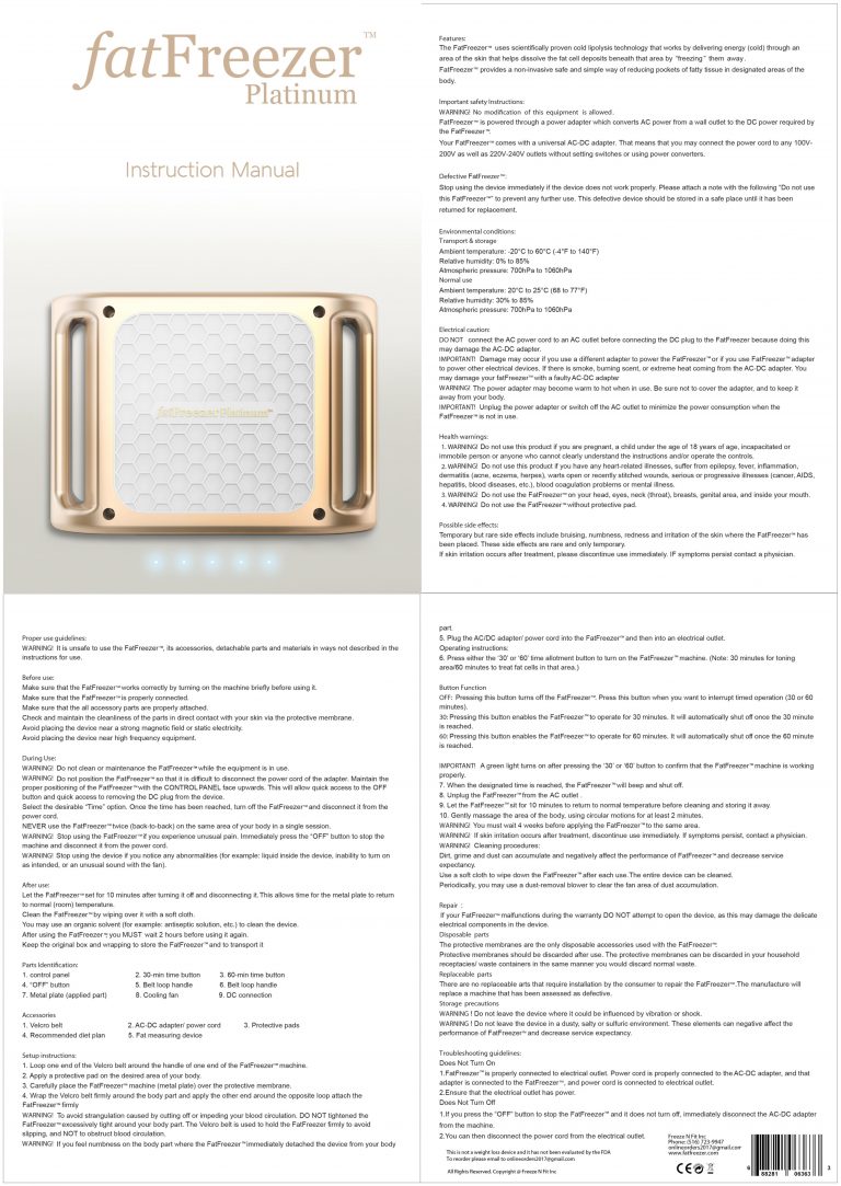 Instructions – Fat Freezer System
